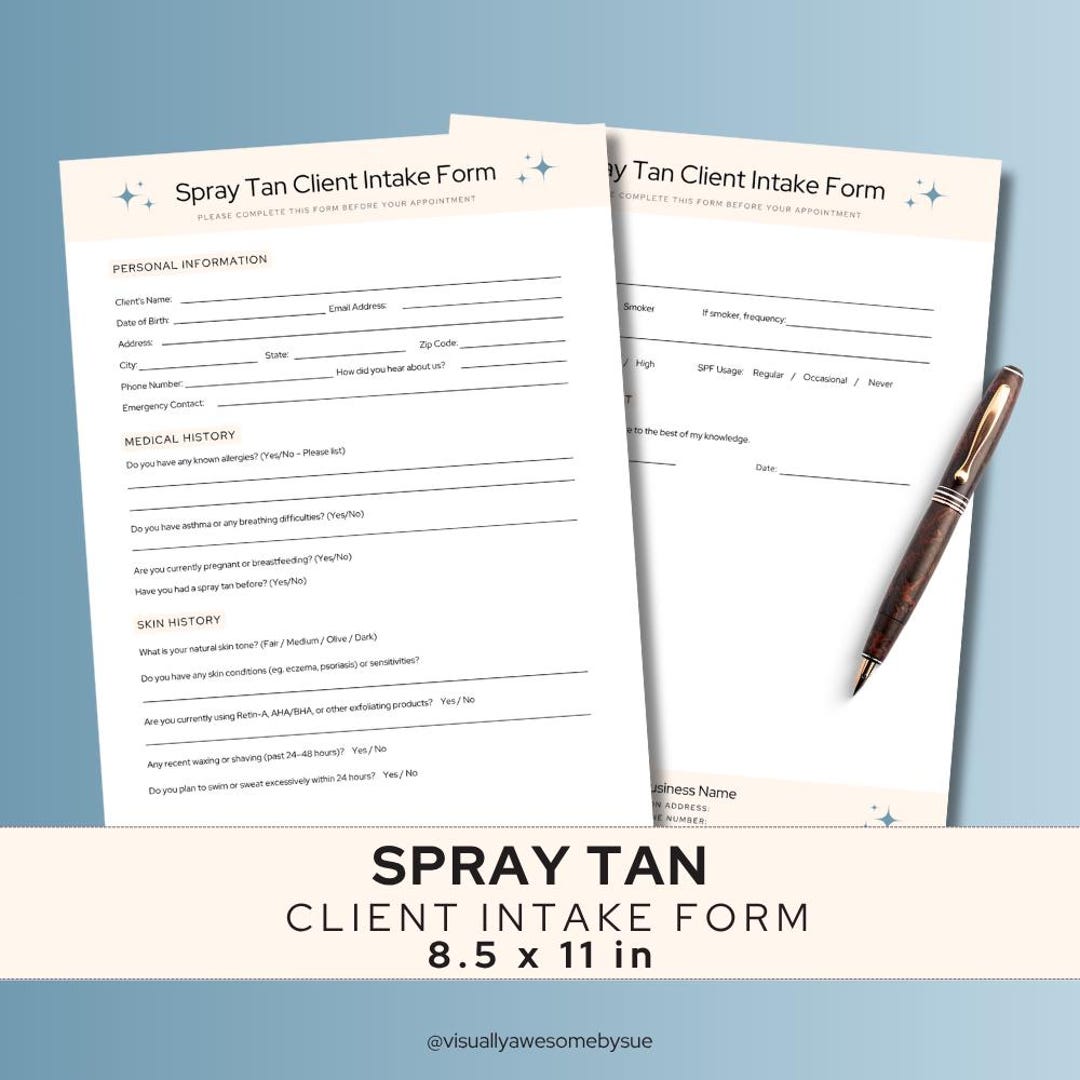 Spray Tan Client Intake Form Template: Editable Salon Forms (8.5x11 ...