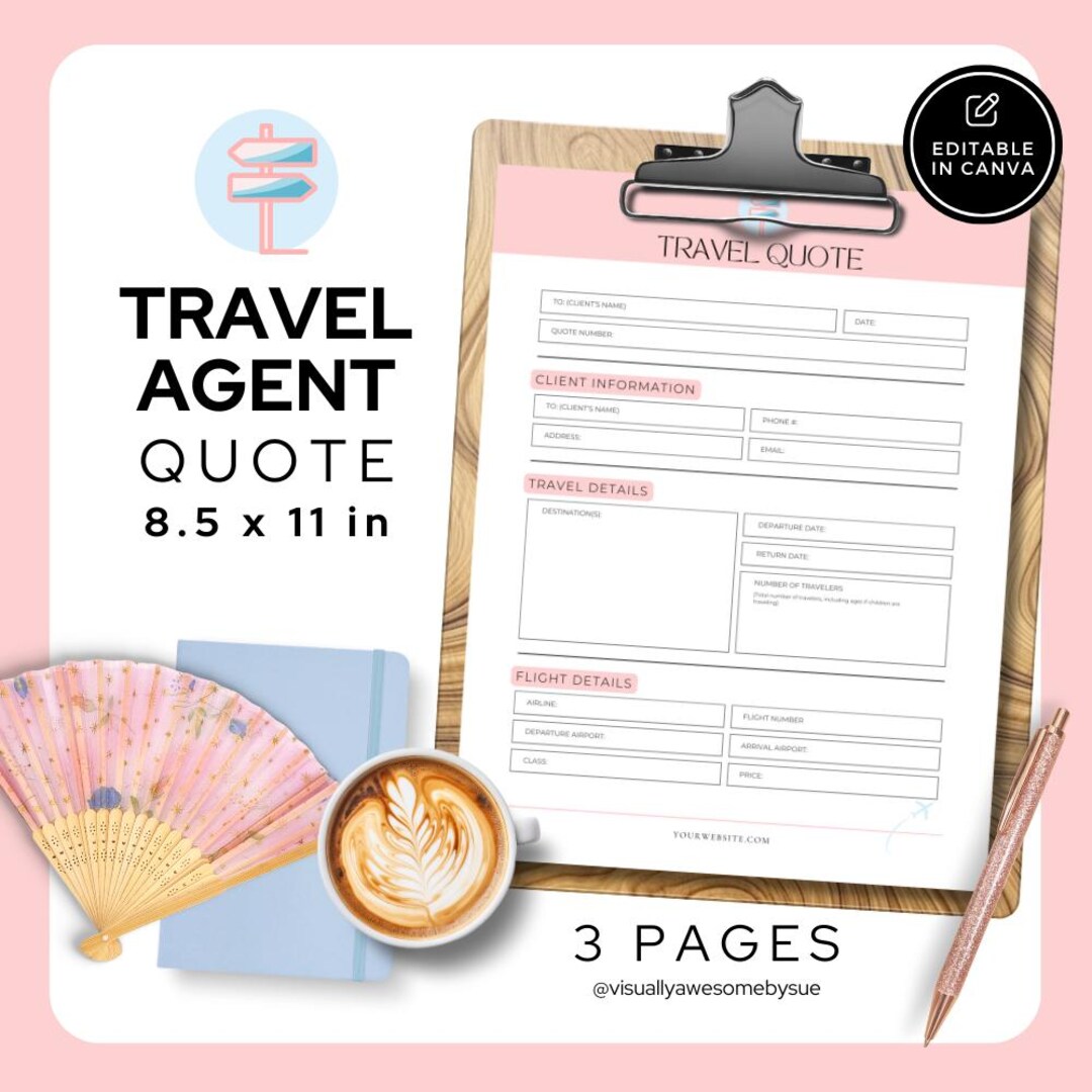 Travel Agent Quote Template INSTANT DOWNLOAD Customizable Travel ...