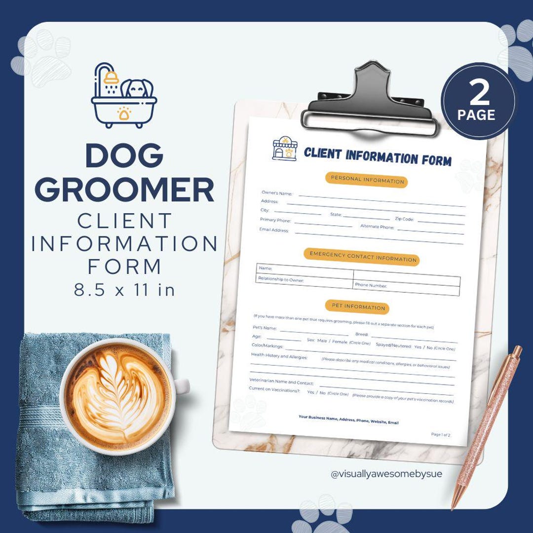 Dog Groomer Client Information Form Template INSTANT DOWNLOAD Digital ...