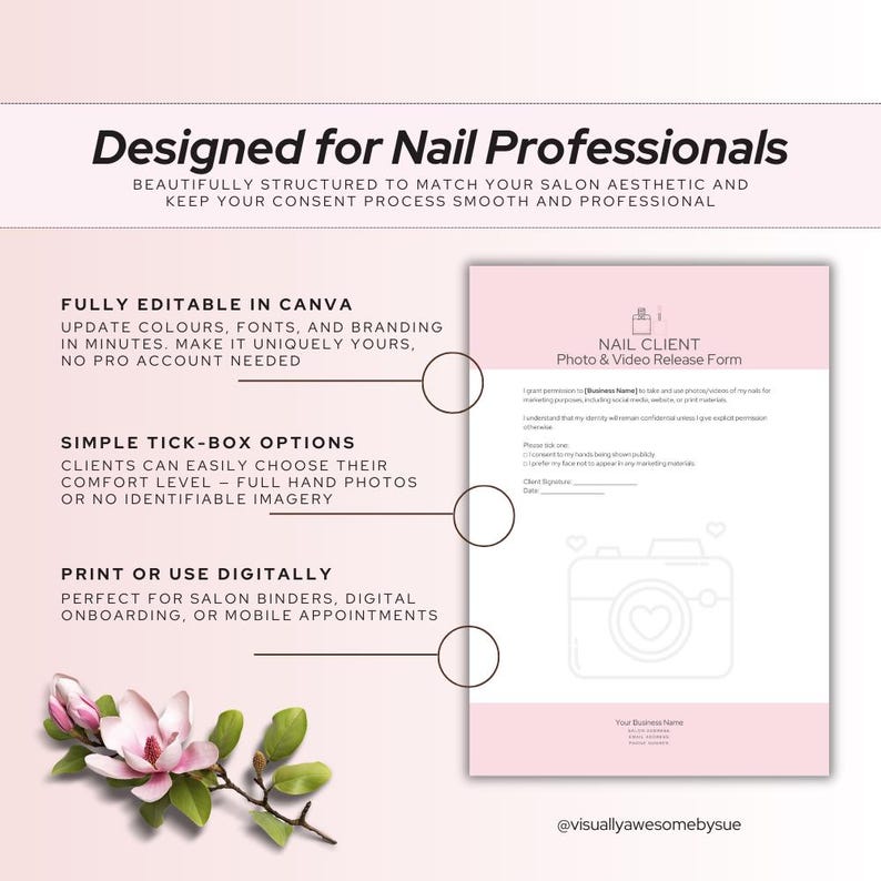 Nail Client Photo & Video Release Form Template, INSTANT Digital ...