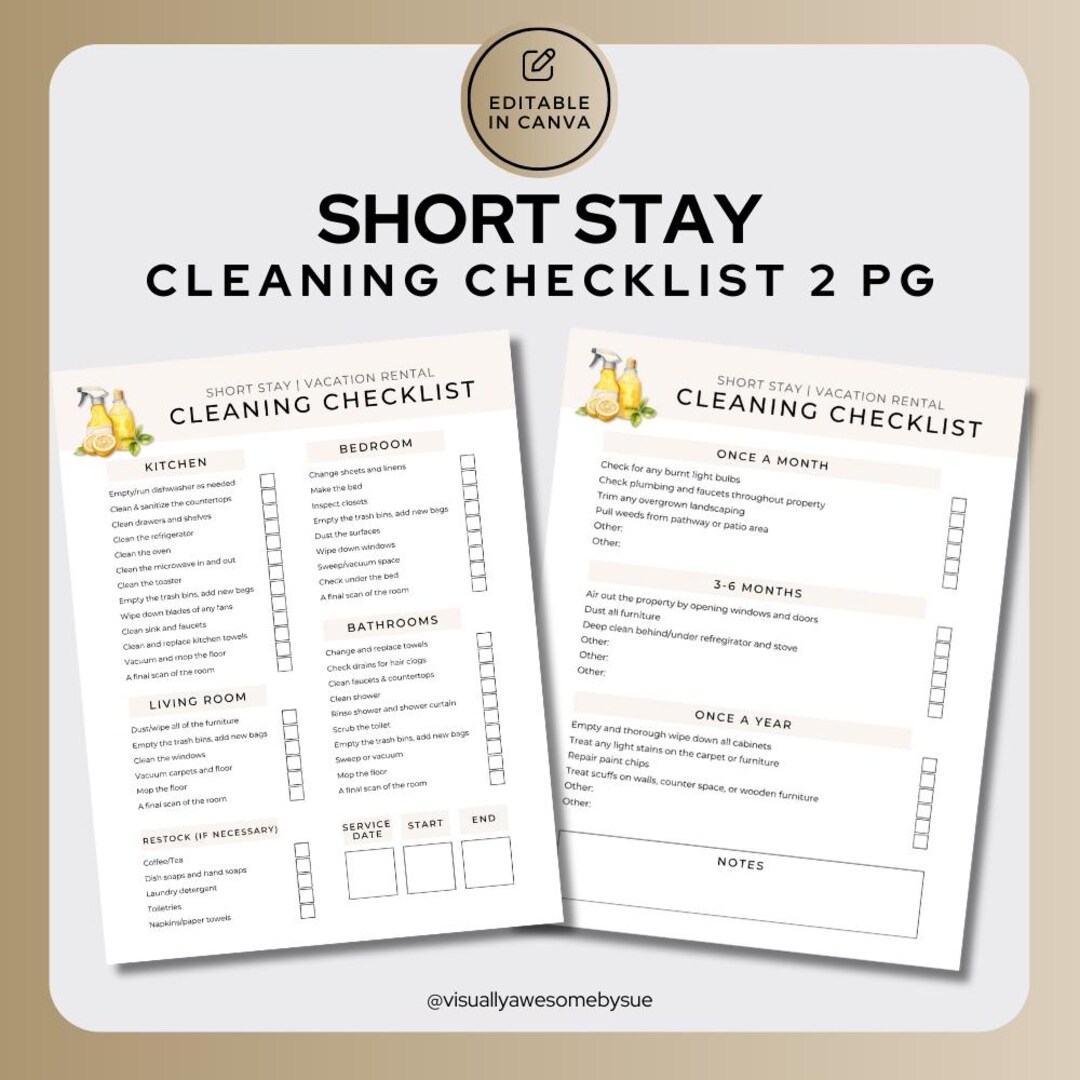 Short Stay Cleaning Checklist: Vacation Rental Housekeeping Template ...