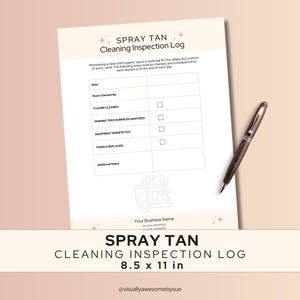 Spray Tan Cleaning Inspection Log Template INSTANT Digital Download ...