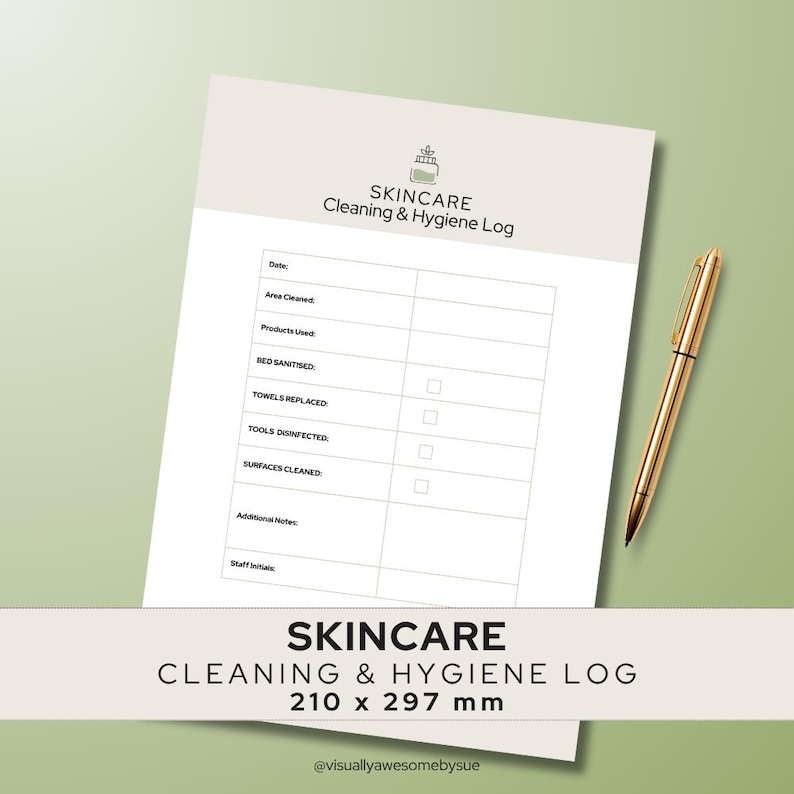 Skincare Cleaning & Hygiene Log Template INSTANT Digital Download ...