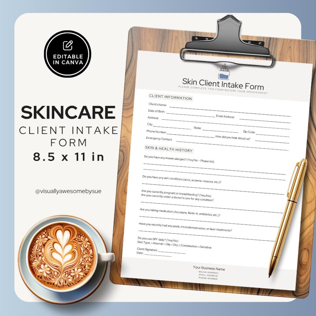 Skin Client Intake Form Template INSTANT Digital Download Editable ...