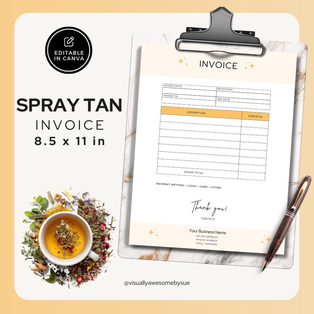 Spray Tan Invoice Template INSTANT Digital Download, Editable ...