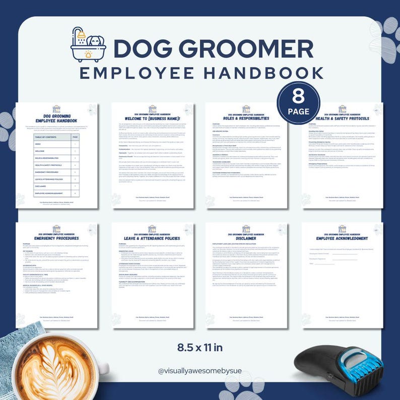 Dog Groomer Employee Handbook Template: Editable Canva Printable (8 ...