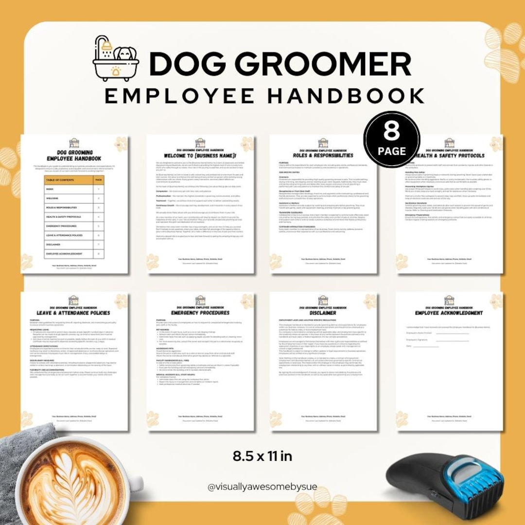 Dog Groomer Employee Handbook Template: Editable Canva Design (digital ...