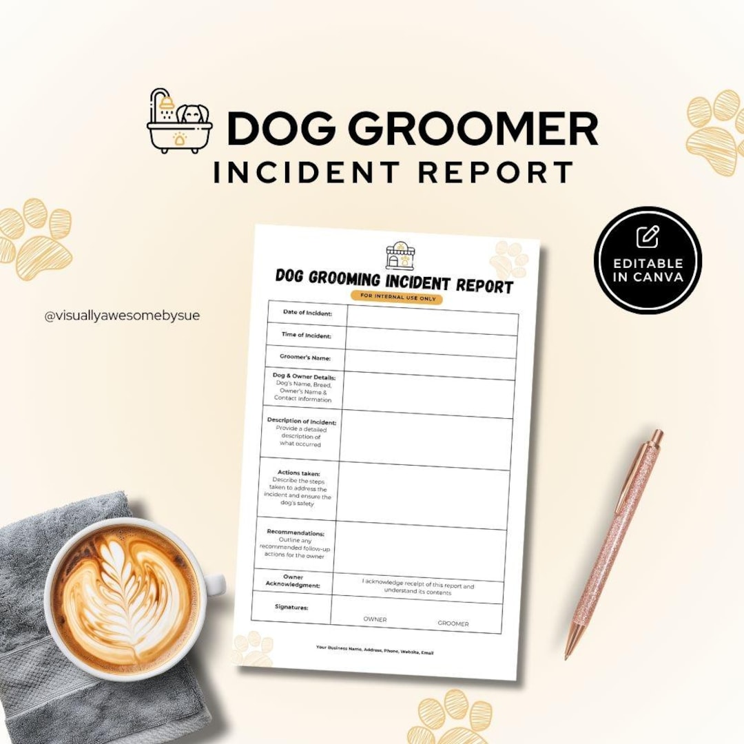 Dog Grooming Incident Report Template: Editable Canva Printable (5.5x8 ...