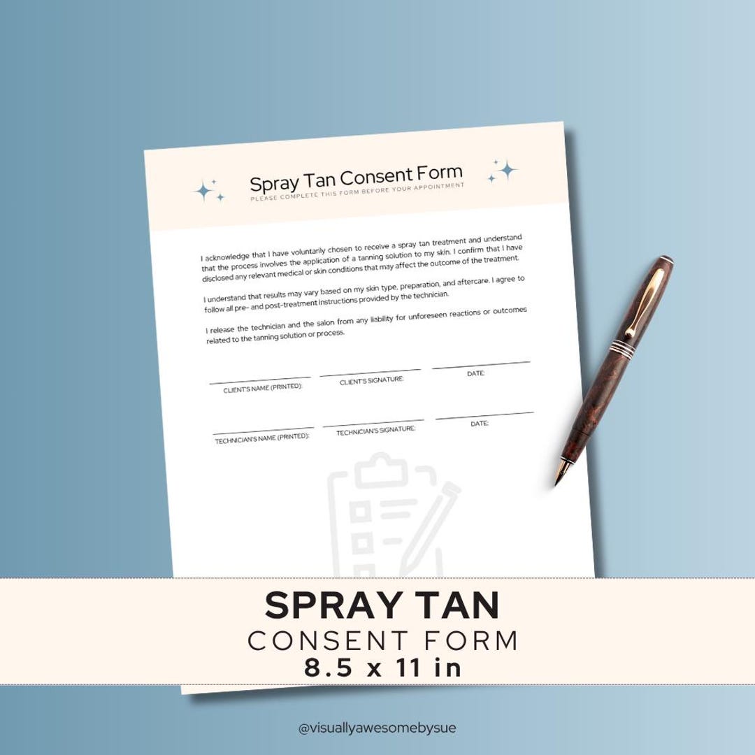 Spray Tan Consent Form Template INSTANT Digital Download, Editable ...