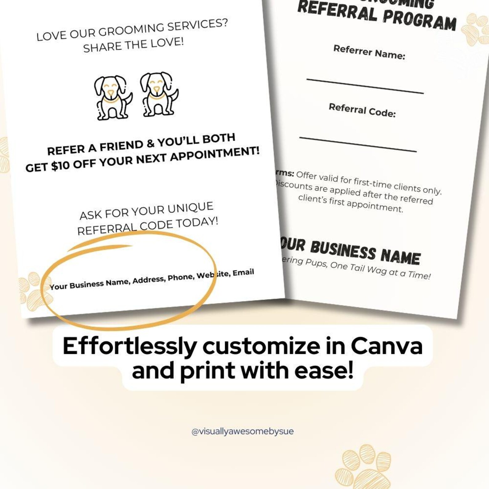 Dog Grooming Referral Program Card & Flyer Templates (canva Editable ...