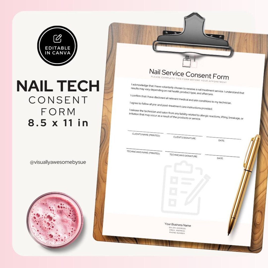 Nail Service Consent Form Template, INSTANT Digital Download Editable ...