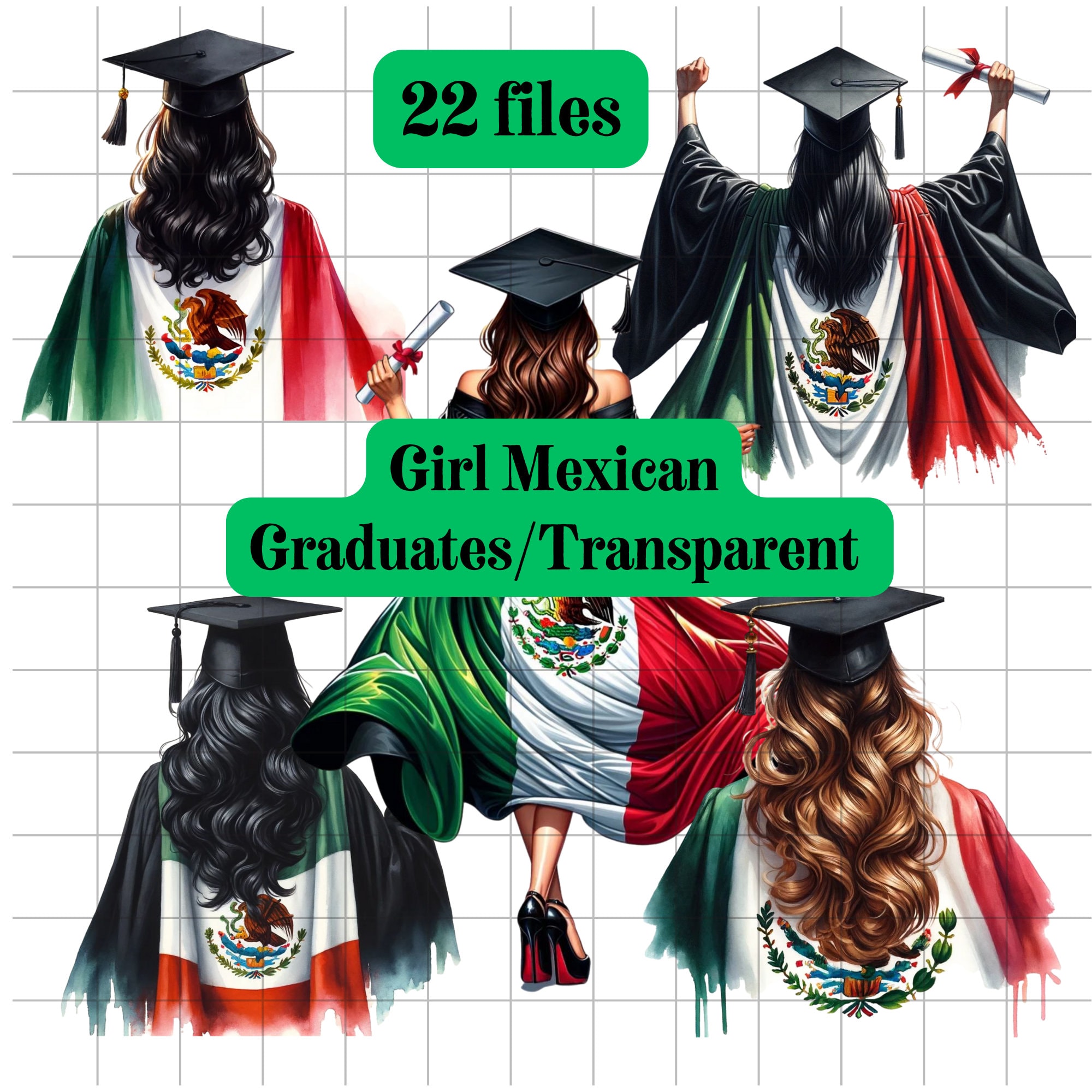 MEXICAN Girl GRADUATES Watercolor 22 Transparent 300 Dpi Png Images - Etsy
