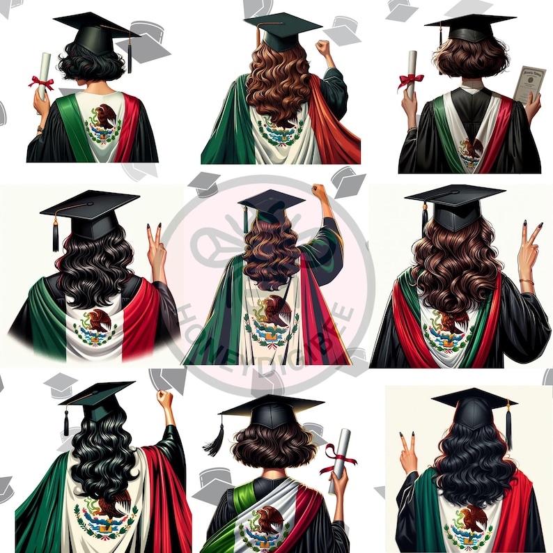Mexican American Graduate Clipart Bundle, Latina Grad Cap Topper PNG ...