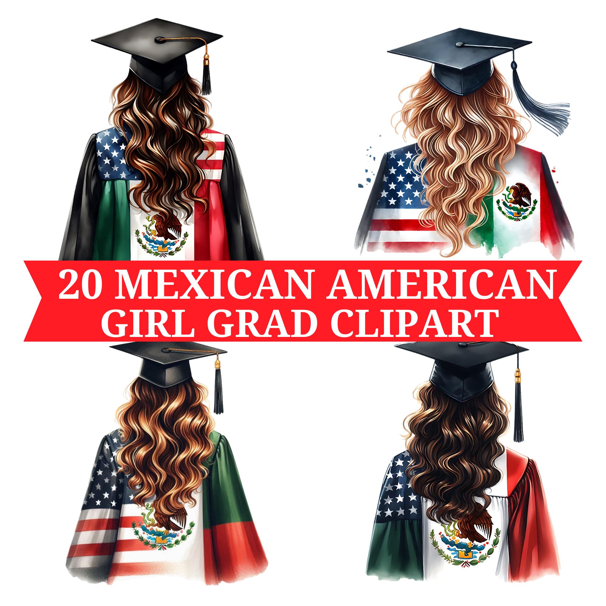 Mexican American Girl Graduation Clipart: Cap Topper PNG Bundle - Etsy