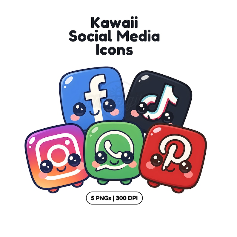 Kawaii Social Media Icons Clipart Bundle | Chibi App Logos | Digital ...