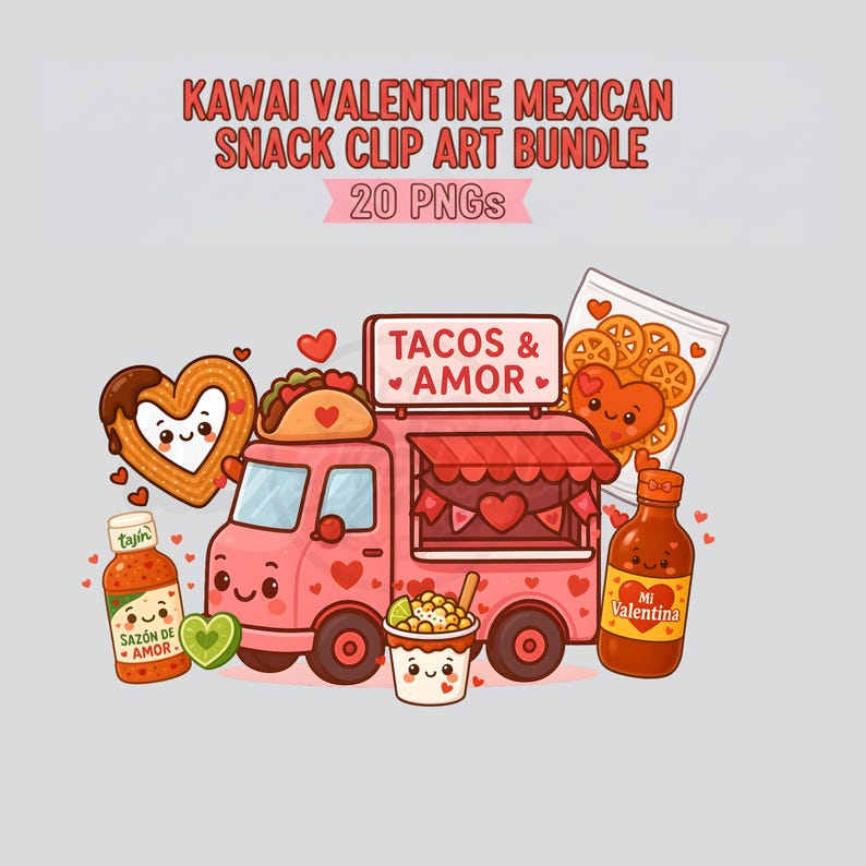 Kawaii Valentine Mexican Snack Clipart Bundle | 20 Pngs Digital ...