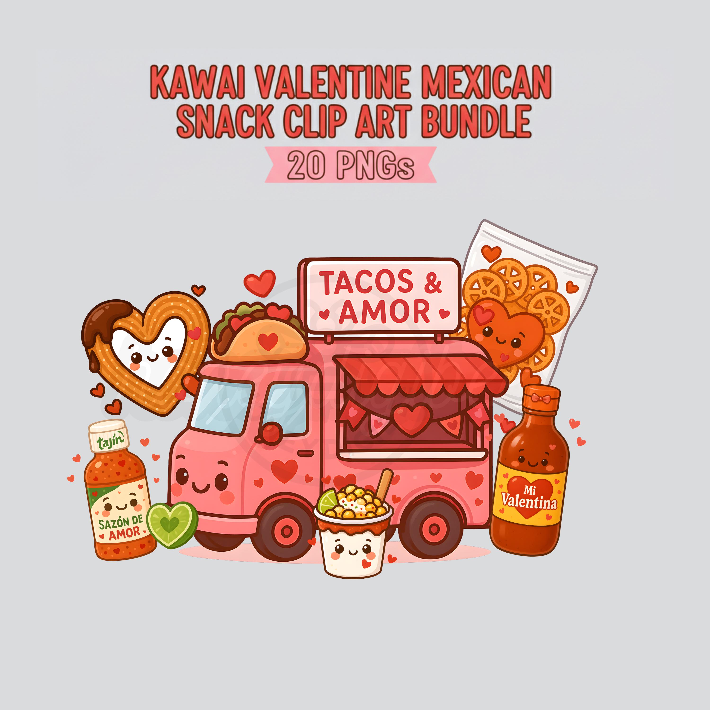 Kawaii Valentine Mexican Snack Clipart Bundle | 20 Pngs Digital ...