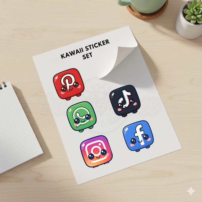 Kawaii Social Media Icons Clipart Bundle | Chibi App Logos | Digital ...