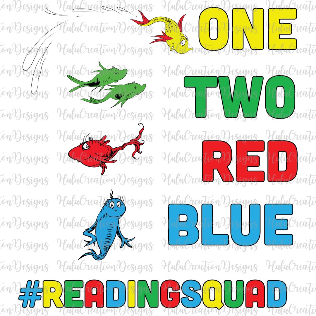One Fish Two Fish Svg, Fishs Svg, Red Fish Blue Fish, Cat in the Hat ...