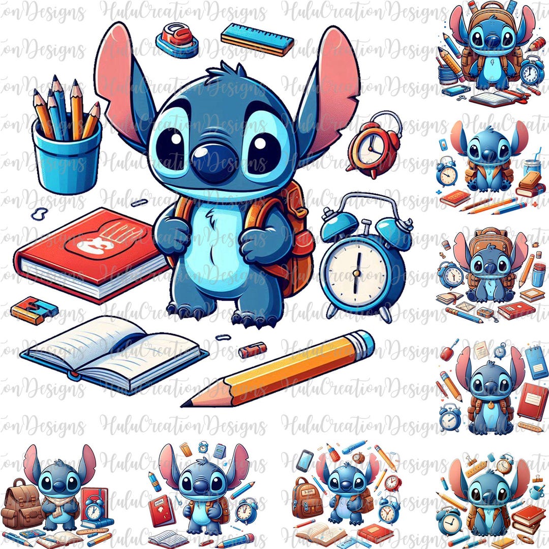 Blue Monster Back to School Png Bundle, First Day of School Cartoon Png ...