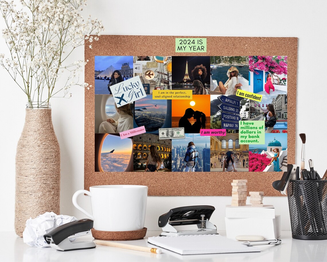 2024 Vision Board Kit,2024 Vision Board Printable,vision Board Kit With Printable Words,black ...