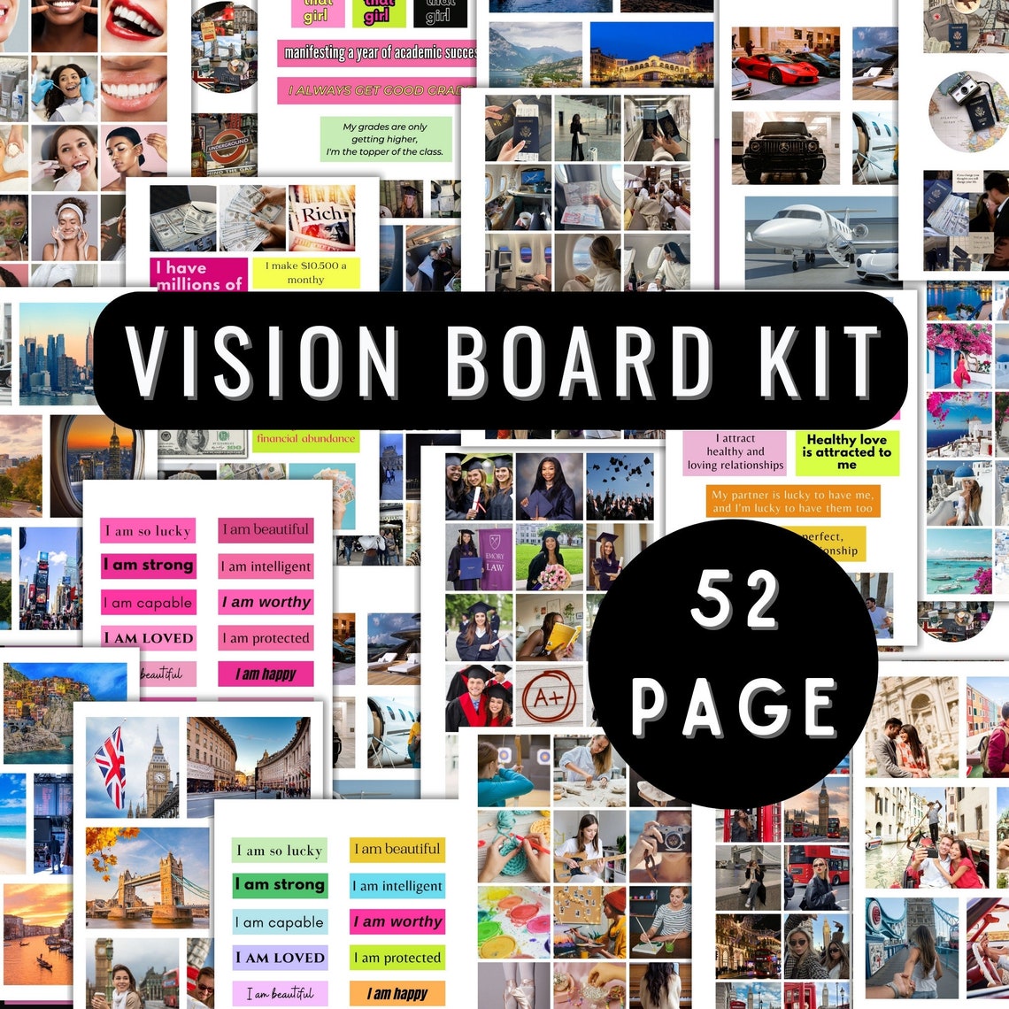 2024 Vision Board Kit,2024 Vision Board Printable,vision Board Kit With Printable Words,black ...