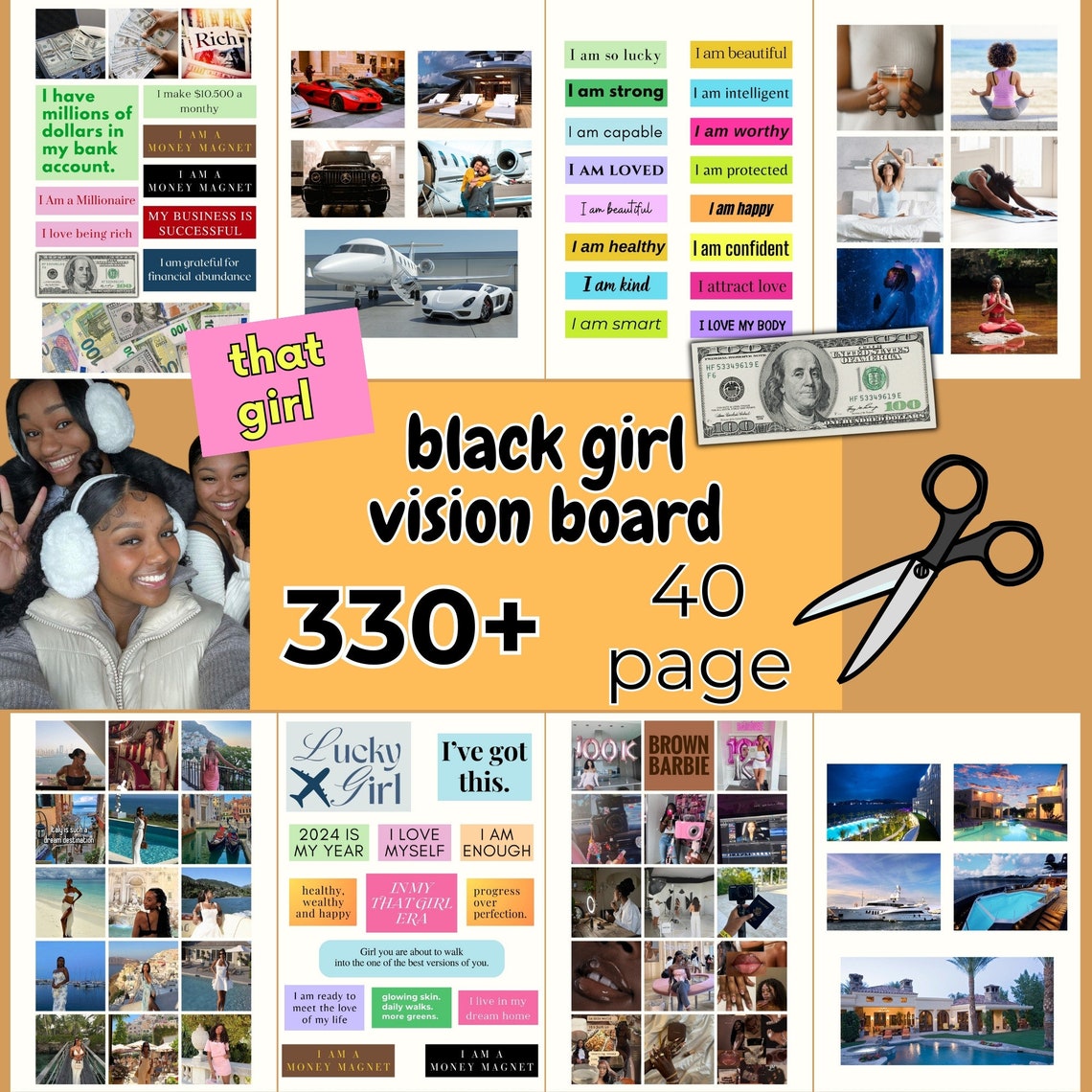 Black Woman Vision Board Kit,2024 Black Girl Vision Board,black Girl Luxury Vision Board,vision ...