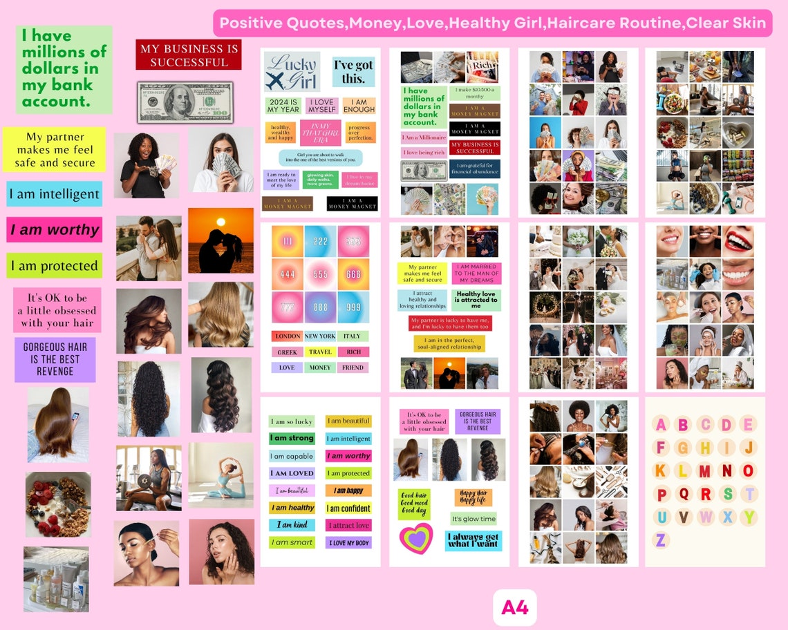 2024 Vision Board Kit,2024 Vision Board Printable,vision Board Kit With Printable Words,black ...