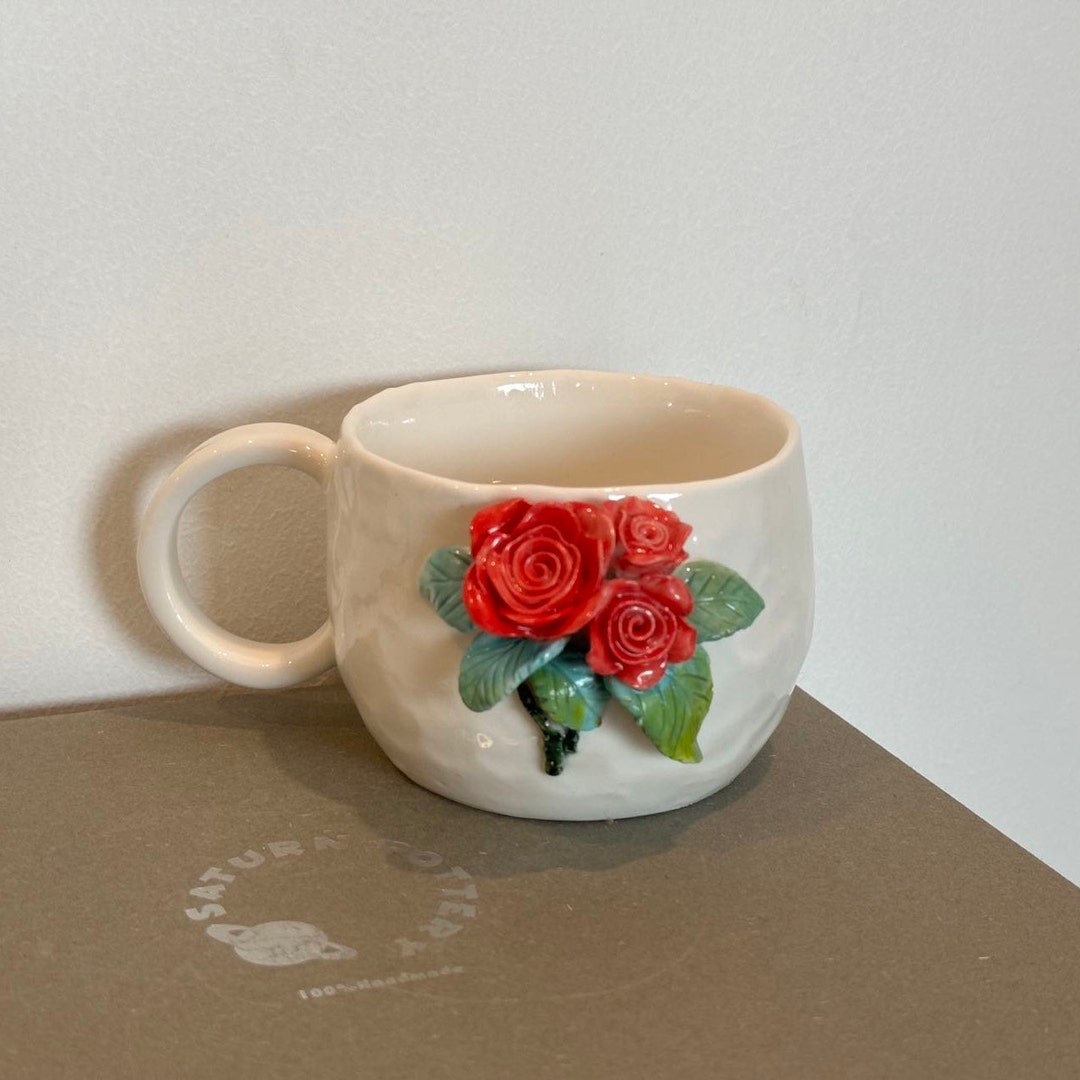 Handmade Ceramic Mug (10 Oz), Handmade Pottery Coffee Mug, Flower Mug ...