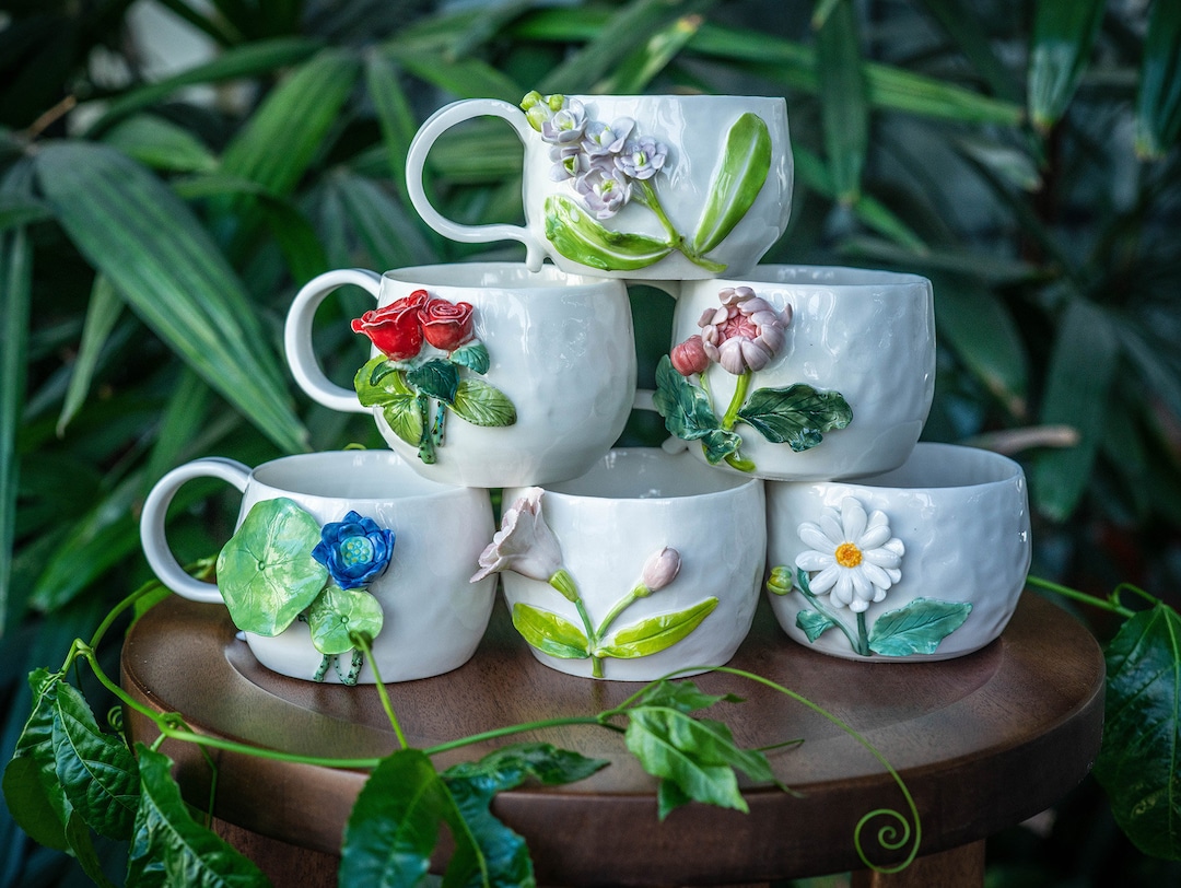 Birth Flower Mug, Handmade Floral Mug, Custom Birth Month Flower Mug ...