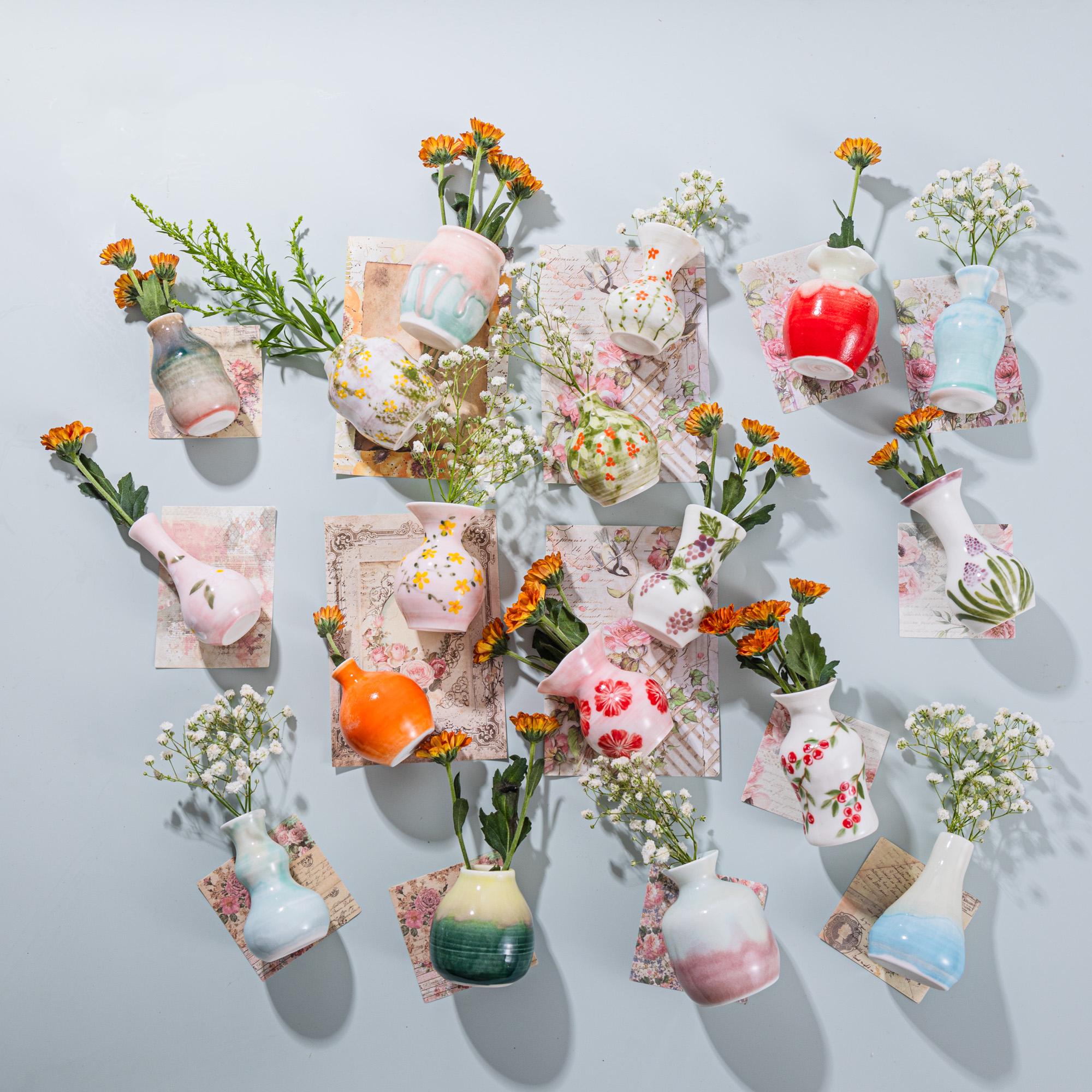 Cute Mini Ceramic Vase Magnets for Fridge, Funny Small Plant Magnets ...