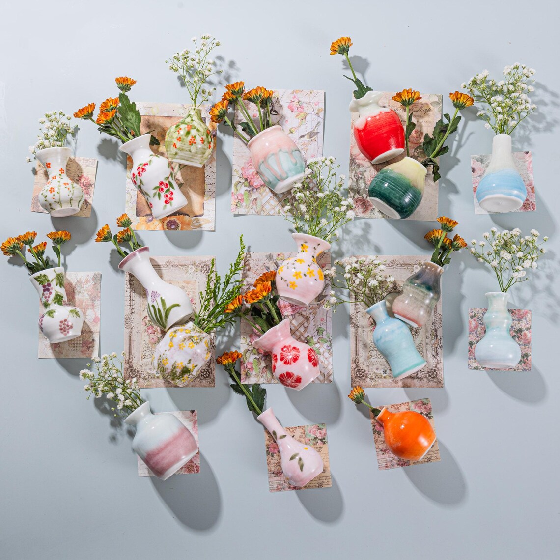Cute Mini Ceramic Vase Magnets for Fridge, Funny Small Plant Magnets ...
