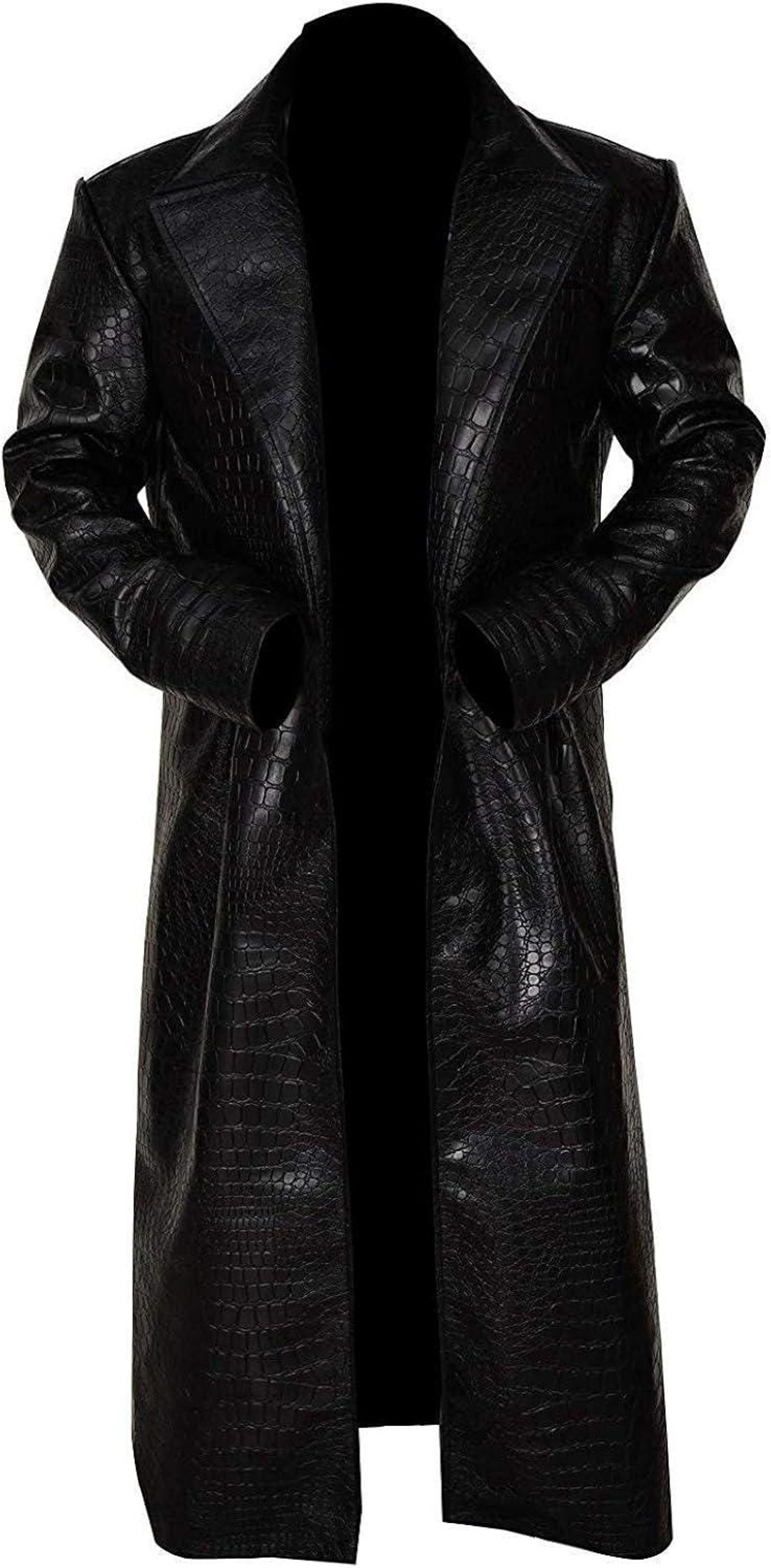 Men's Laurence Fishburne Crocodile Matrix Morpheus Black Faux Leather Trench Coat - Etsy
