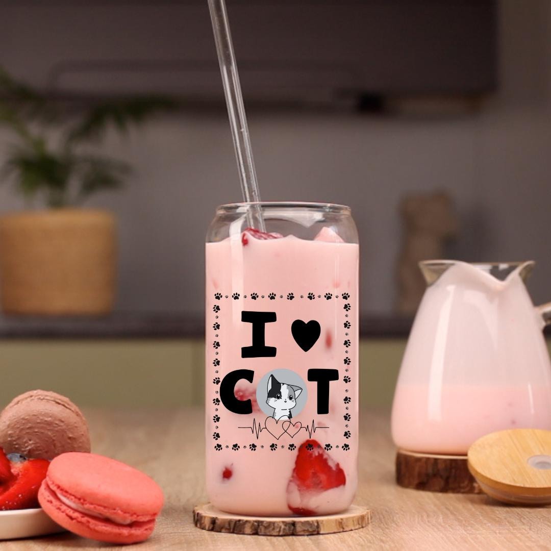 Cute Cat Lover Sipper Glass, 16oz - Perfect Gift for Cat Moms, Pet ...