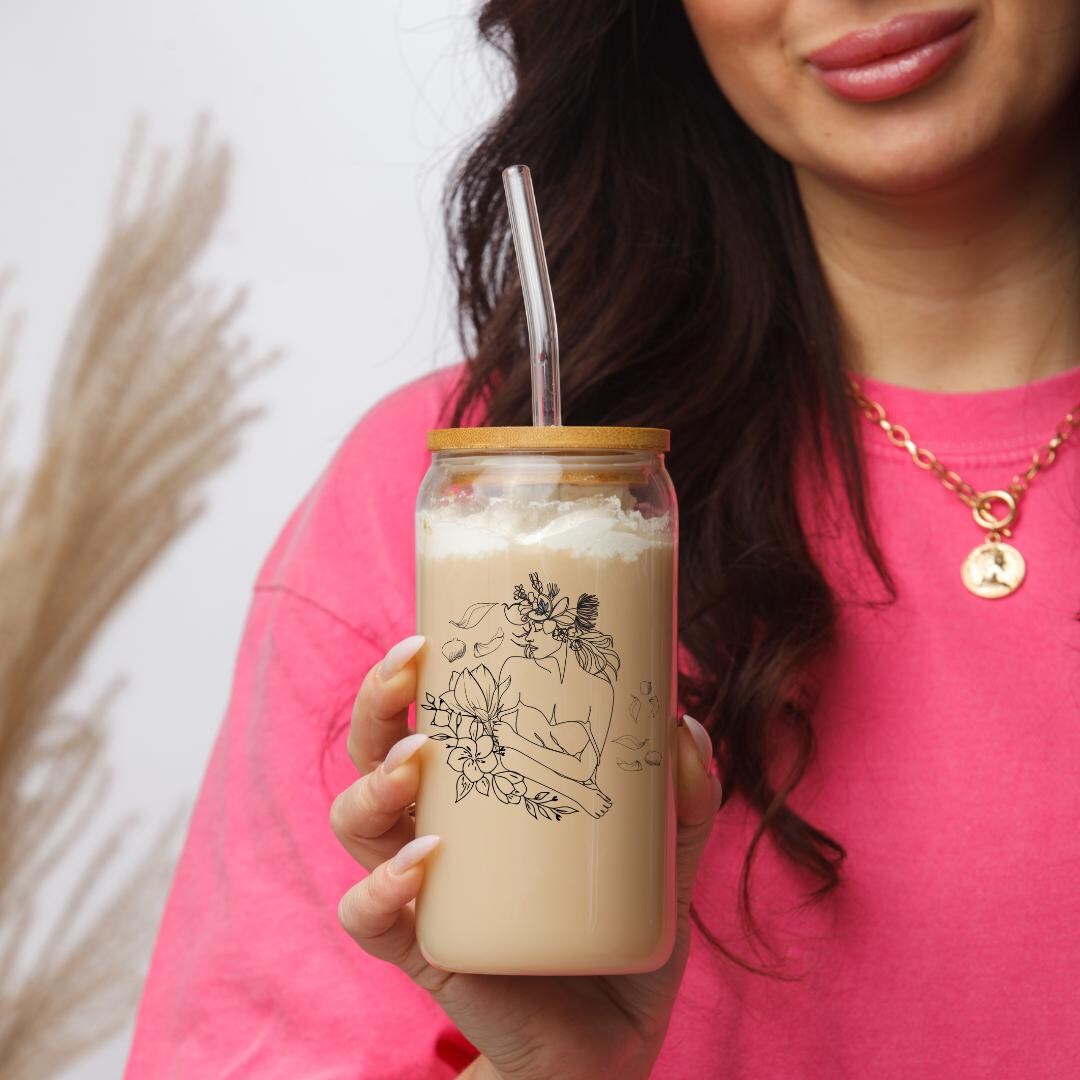 Sipper Glass, 16 Oz Floral Custom Sipper Glass, Beautifully Designed ...