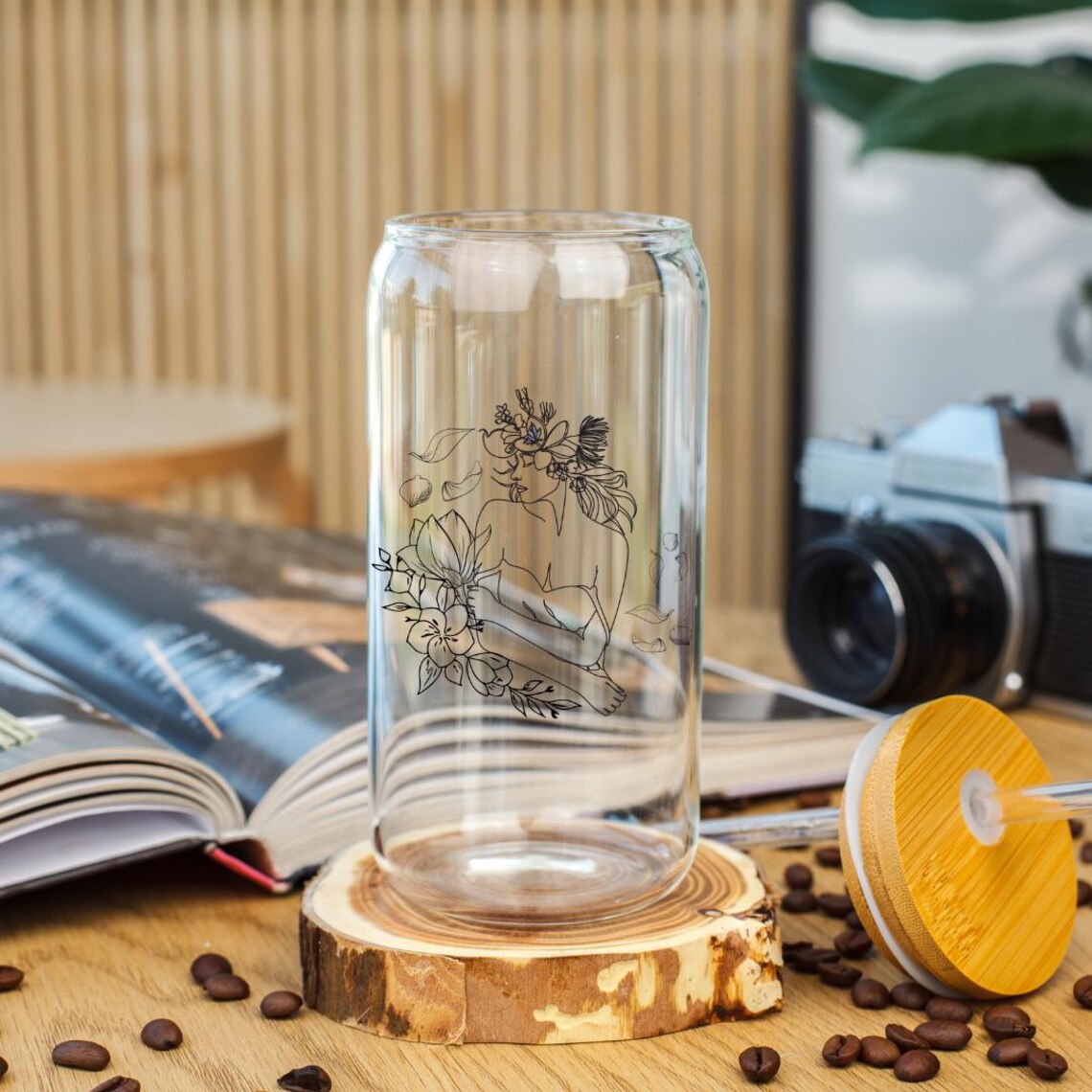 Sipper Glass, 16 Oz Floral Custom Sipper Glass, Beautifully Designed ...