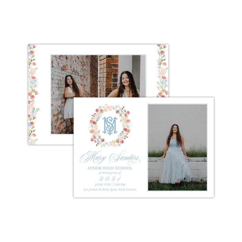 Printed Floral Graduation Photo Card, Grad Announcement Picture ...