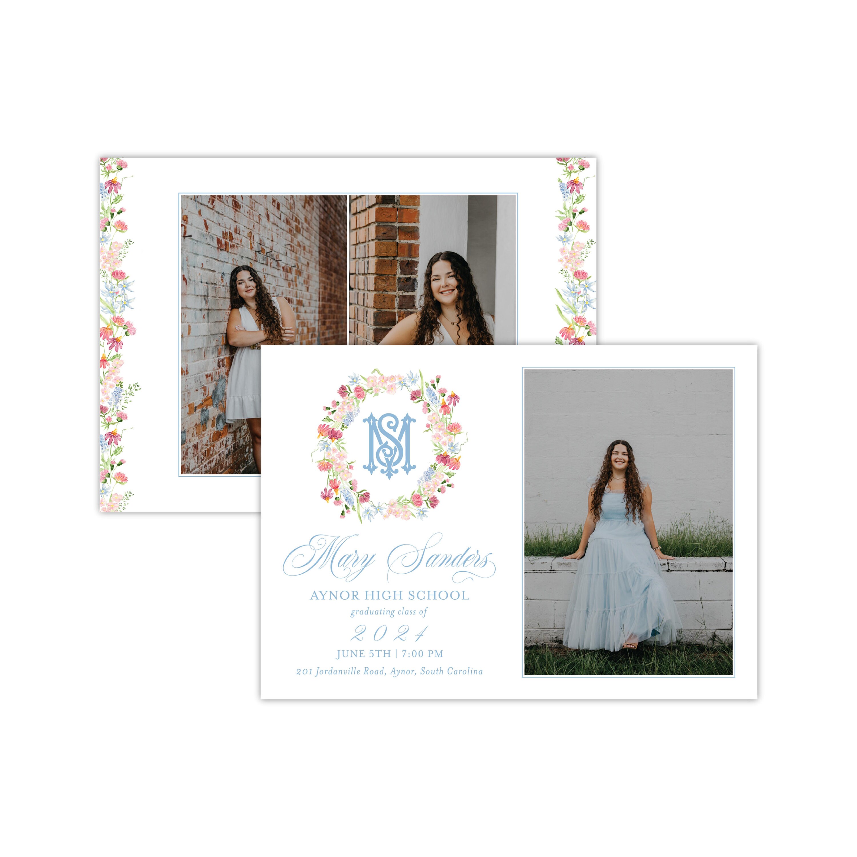 Printed Floral Graduation Photo Card, Grad Announcement Picture ...