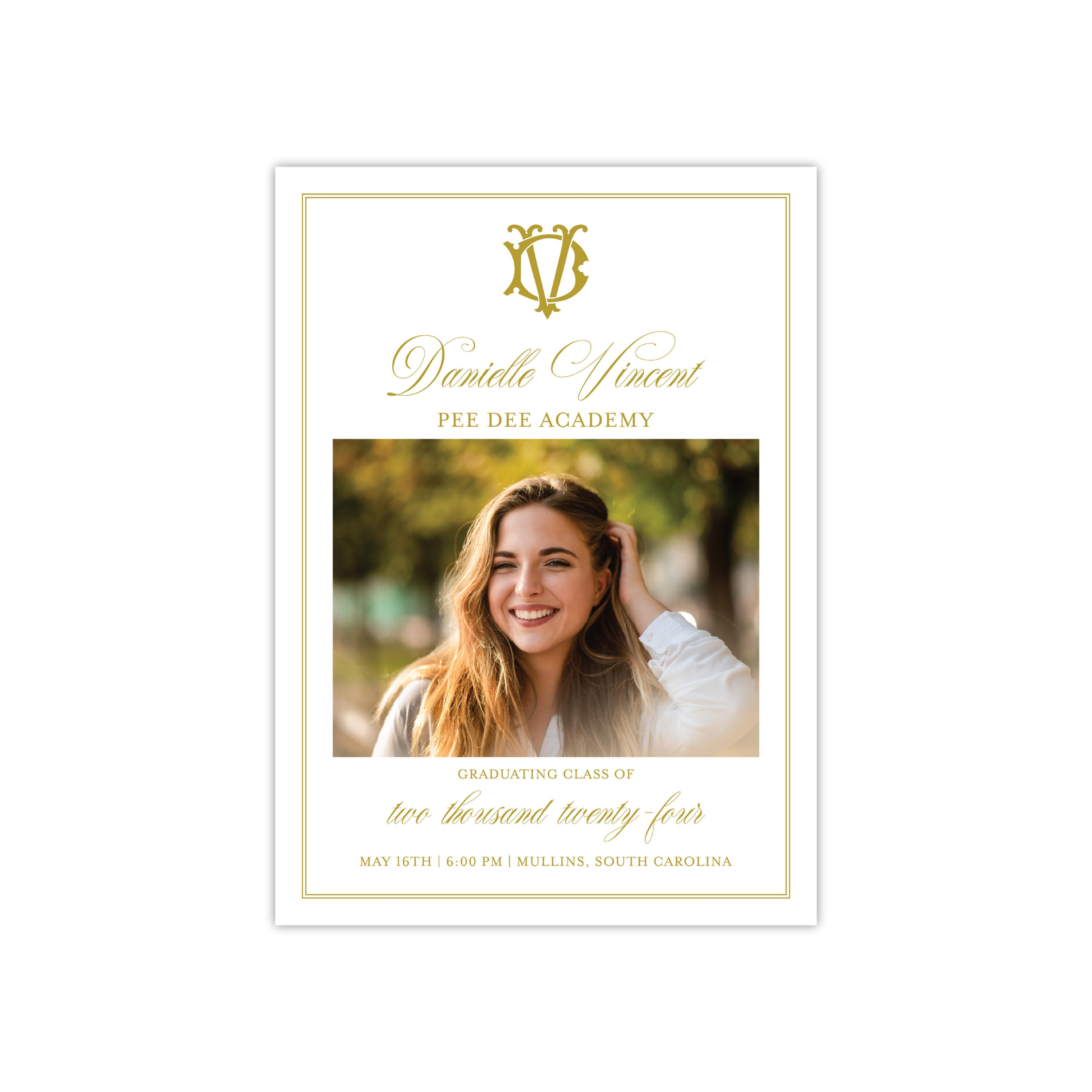 Printed Monogram Graduation Photo Card, Grad Announcement Picture ...