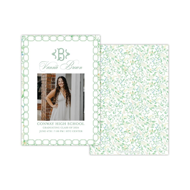 Printed Floral Graduation Photo Card, Grad Announcement Picture ...