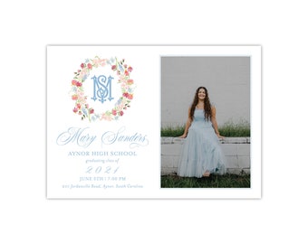 Printed Floral Graduation Photo Card, Grad Announcement Picture ...