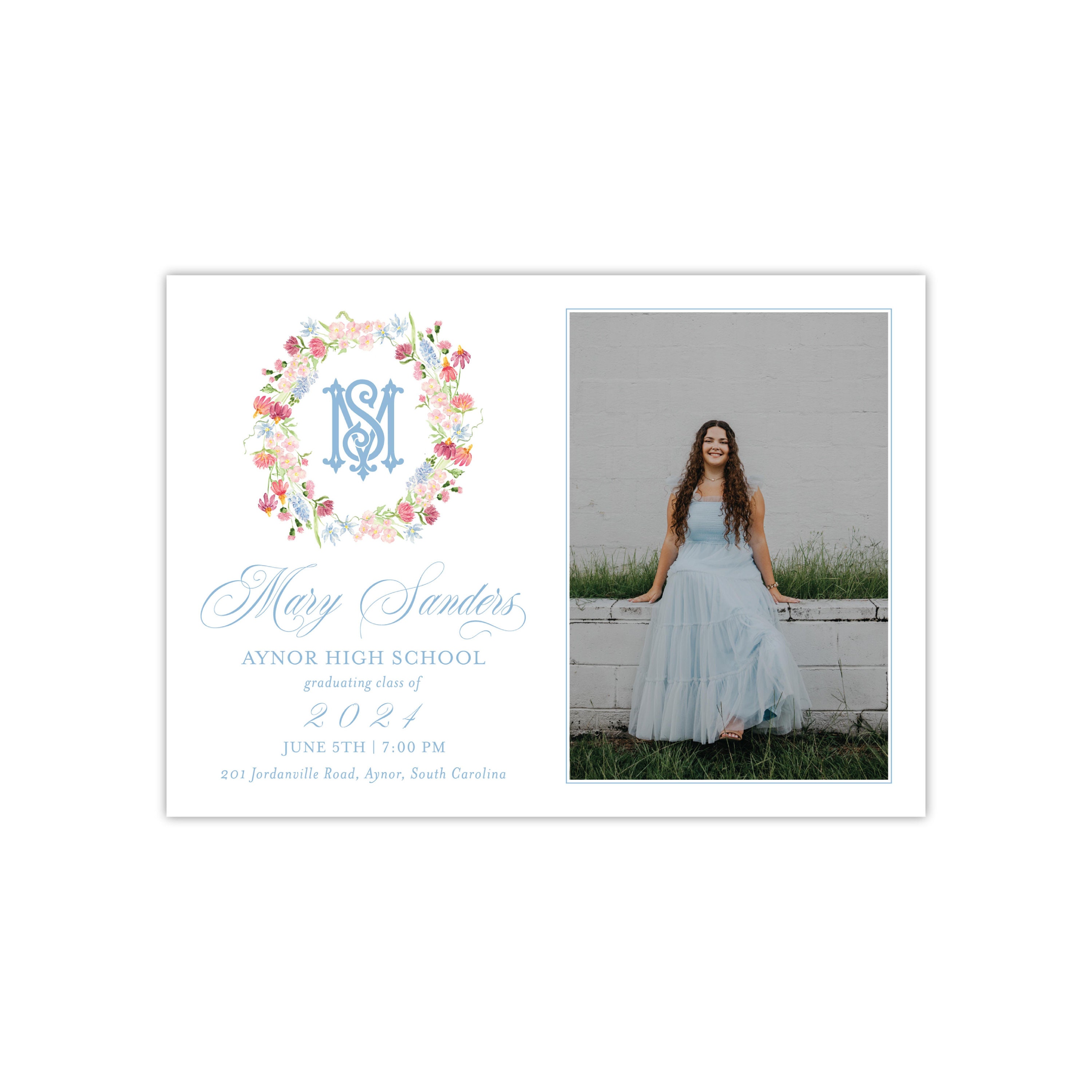 Printed Floral Graduation Photo Card, Grad Announcement Picture ...