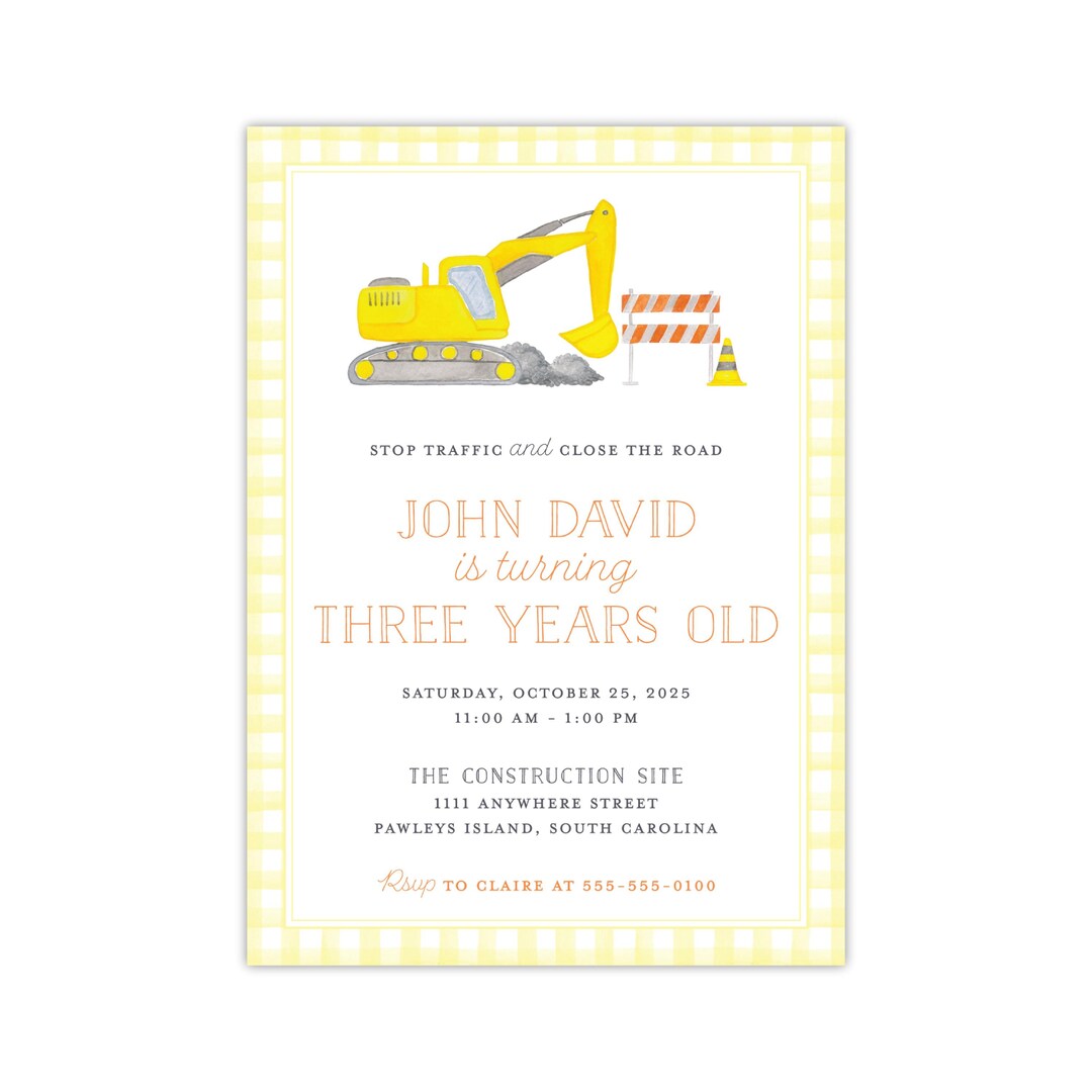 Printed Construction Party Invitation, Preppy Boy Birthday Invite ...
