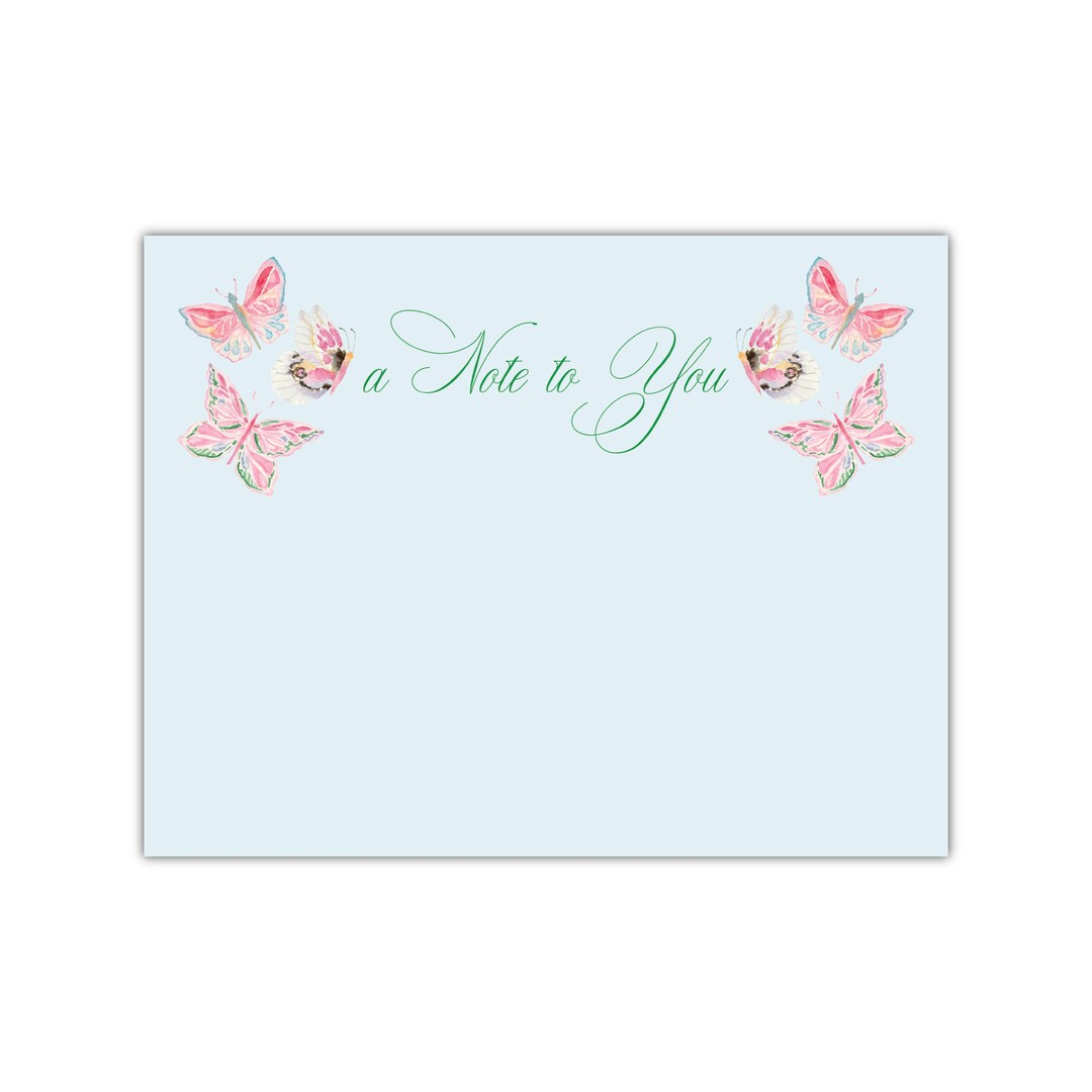 Printed Butterfly Stationery Set, Watercolor Flat Notecards Envelopes ...