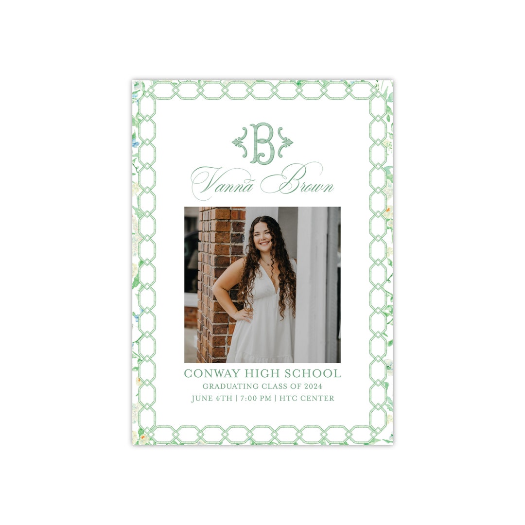 Printed Floral Graduation Photo Card, Grad Announcement Picture ...