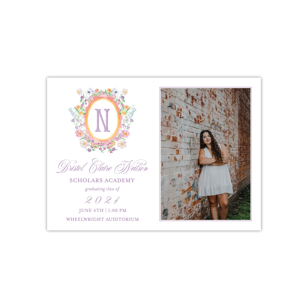 Printed Floral Graduation Photo Card, Grad Announcement Picture ...