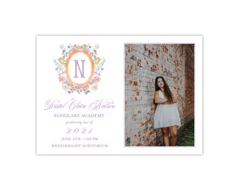 Printed Floral Graduation Photo Card, Grad Announcement Picture ...