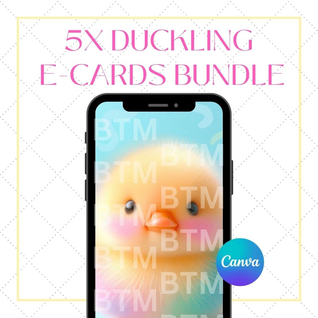 4x Editable Cute Pastel Duck Online Card Digital Print Greet Invite ...