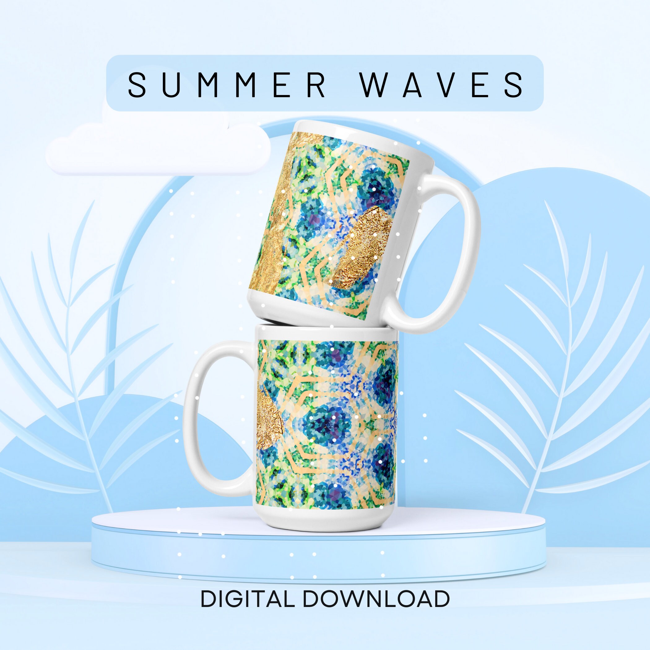 Summer Waves Mug Wrap, Gold Ocean Beach Vibes Hola Amigo Vacay Drinks ...