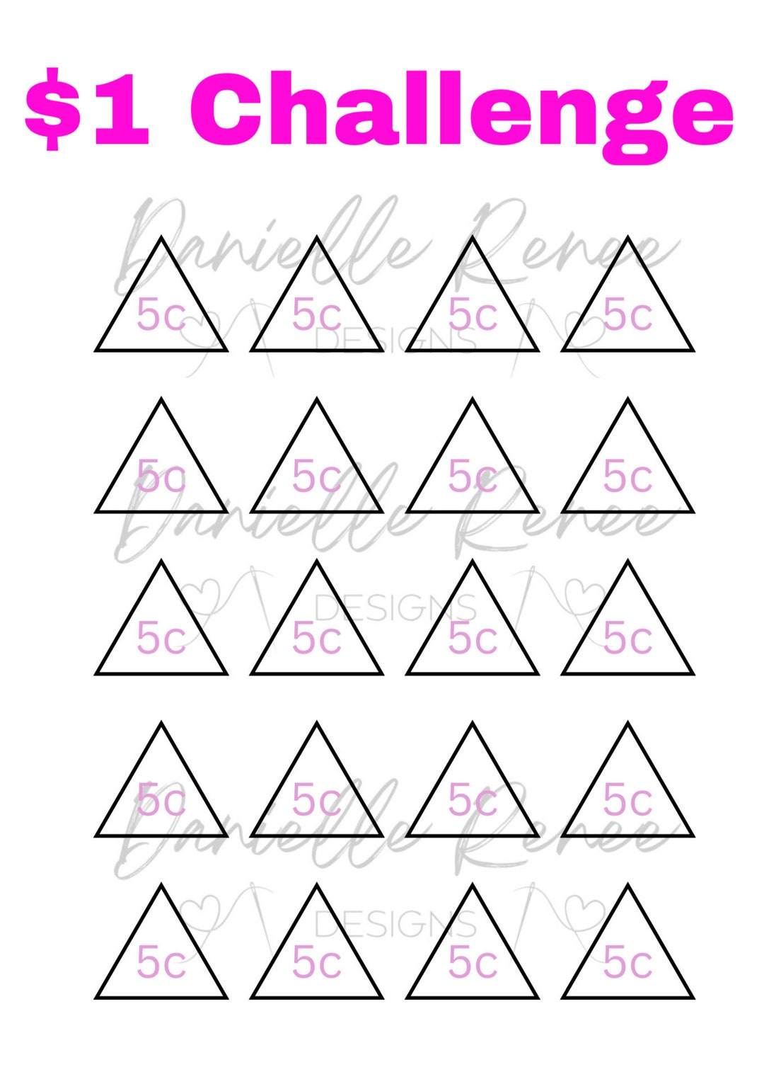 One Dollar Challenge, Digital Download, Savings Challenge, 1 Dollar ...